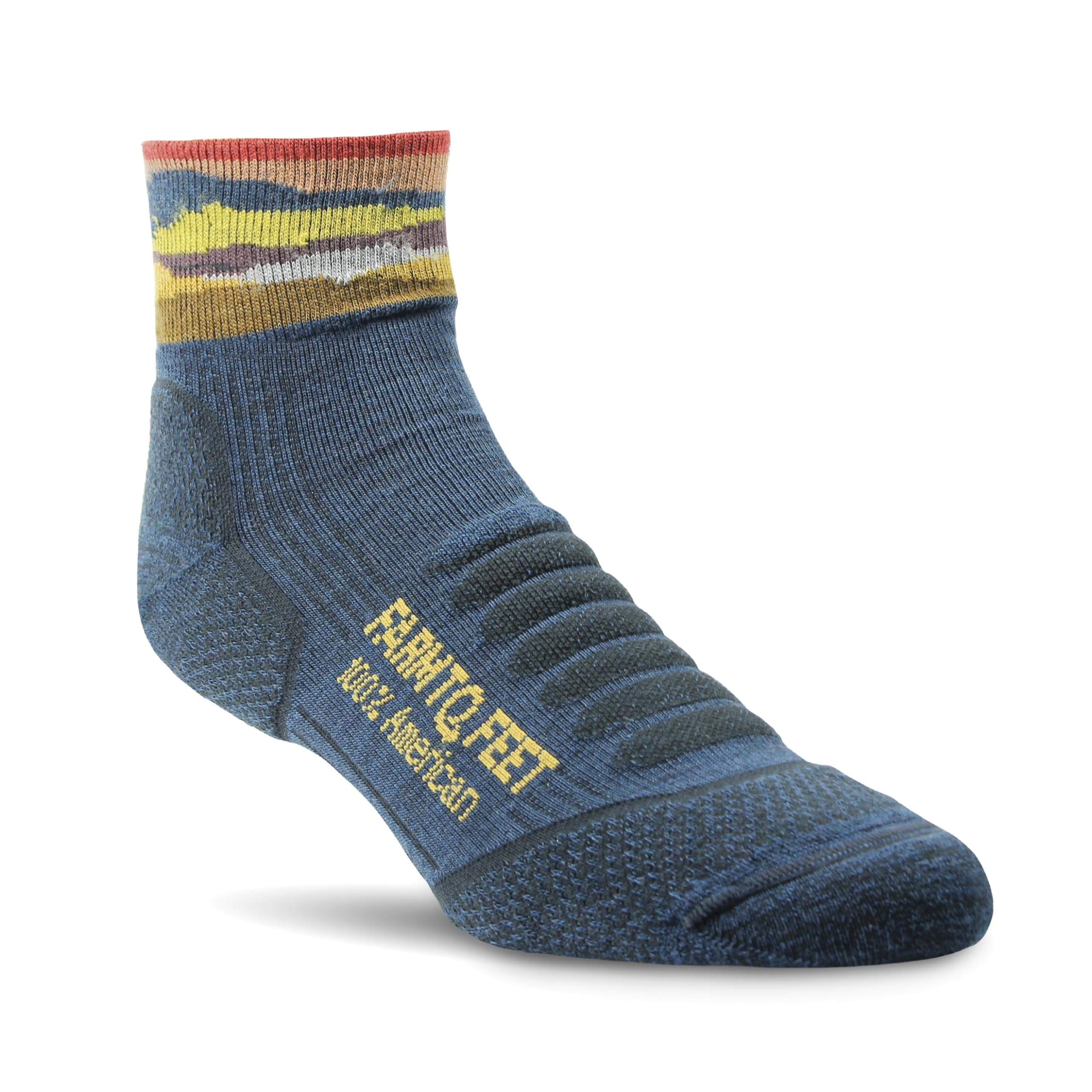 Farm to Feet Max Patch Light Cushion Technical 1/4 Crew Merino Wool Socks (Large, Denim Blue Heather)
