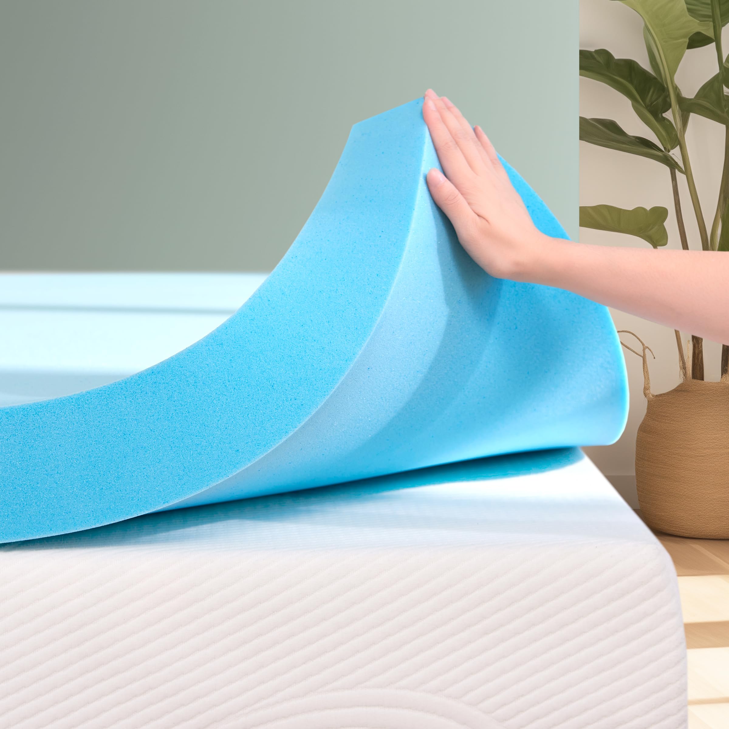 Hokway Memory Foam Mattress Topper, Pressure Relief King 4 Inch Mattress Pad, Cooling Gel Infused Mattress Topper, Blue