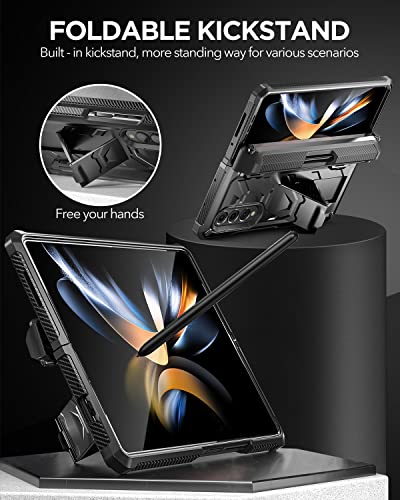 VIKEVINN for Galaxy Z Fold 3 Case with Hinge Protaction, Built-in Screen Protector & Kickstand & S Pen Holder, Full-Body Dual Layer Rugged Case for Samsung Galaxy Z Fold 3 5G(Black)