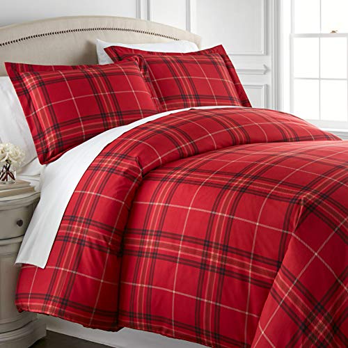 Vilano Plaid Collection - Premium Quality, Soft, Wrinkle, Fade, & Stain Resistant, Easy Care, Oversized Duvet Cover Set, Full/Queen, Red,