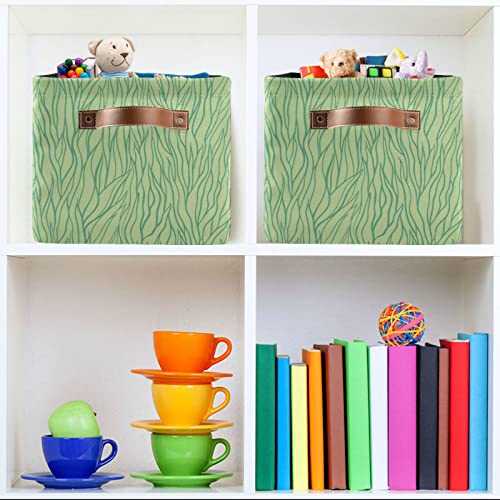 Kigai Bright Grass Square Storage Basket, Portable Leather Storage Basket for Office, Furniture, 14.2 L x 10.2 W x 8.3 H In