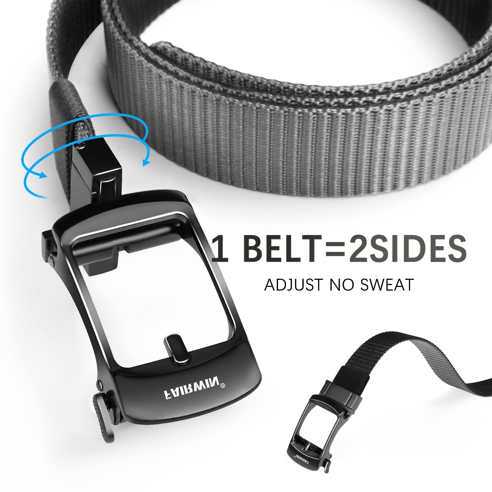 FAIRWIN Reversible Ratchet Belts for Men Nylon Web Belt 1 3/8" In No Holes Dress Casual Jeans Belt with Reverse Buckle