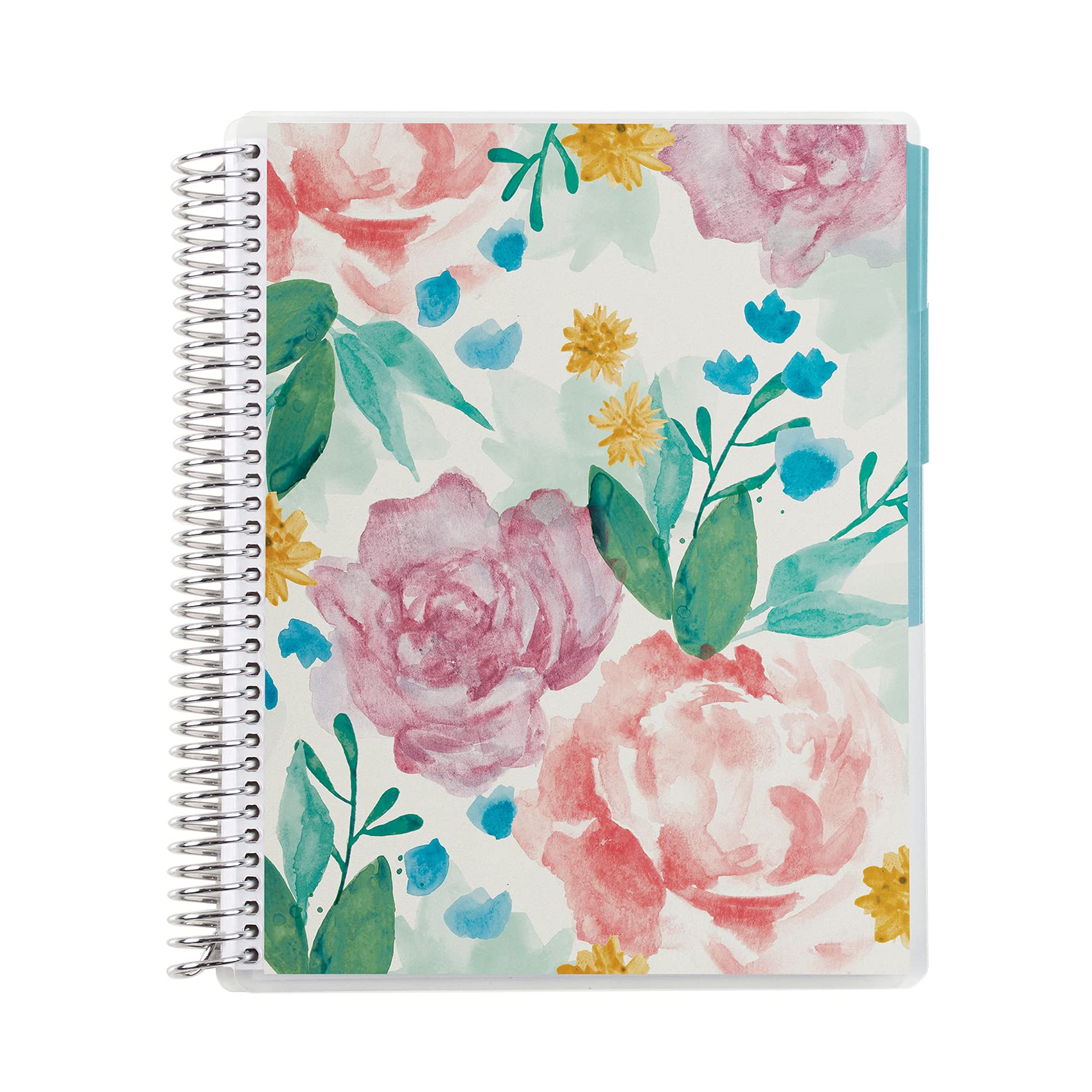 Erin Condren 7" x 9" Spiral Bound College Ruled Notebook - Watercolor Blooms. 3 Subject Tabbed. 160 Lined Page Note Taking & Writing Notebook. 80 lb. Thick Mohawk Paper. Stickers Included