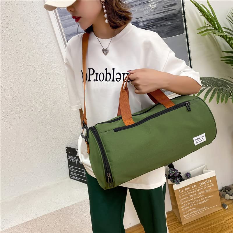 Dry and Wet Cylindrical Yoga Gym Bag with Shoe Pocket (Army Green)