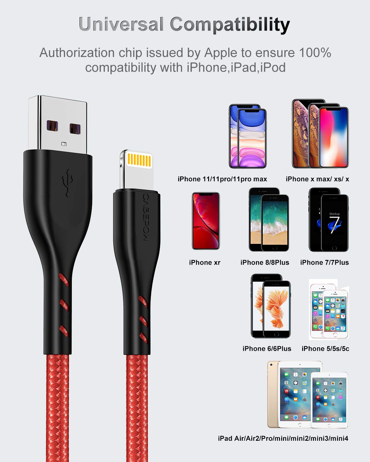 CyvenSmart 3 Pack iPhone Charger Lightning Cable 10 Foot, Extra Long Nylon Braided Charging&Syncing Cord Compatible with iPhone Xs/XR/XS Max/X/7/7Plus/8/8Plus/6S/6S Plus/5 (3Pack 10 ft)