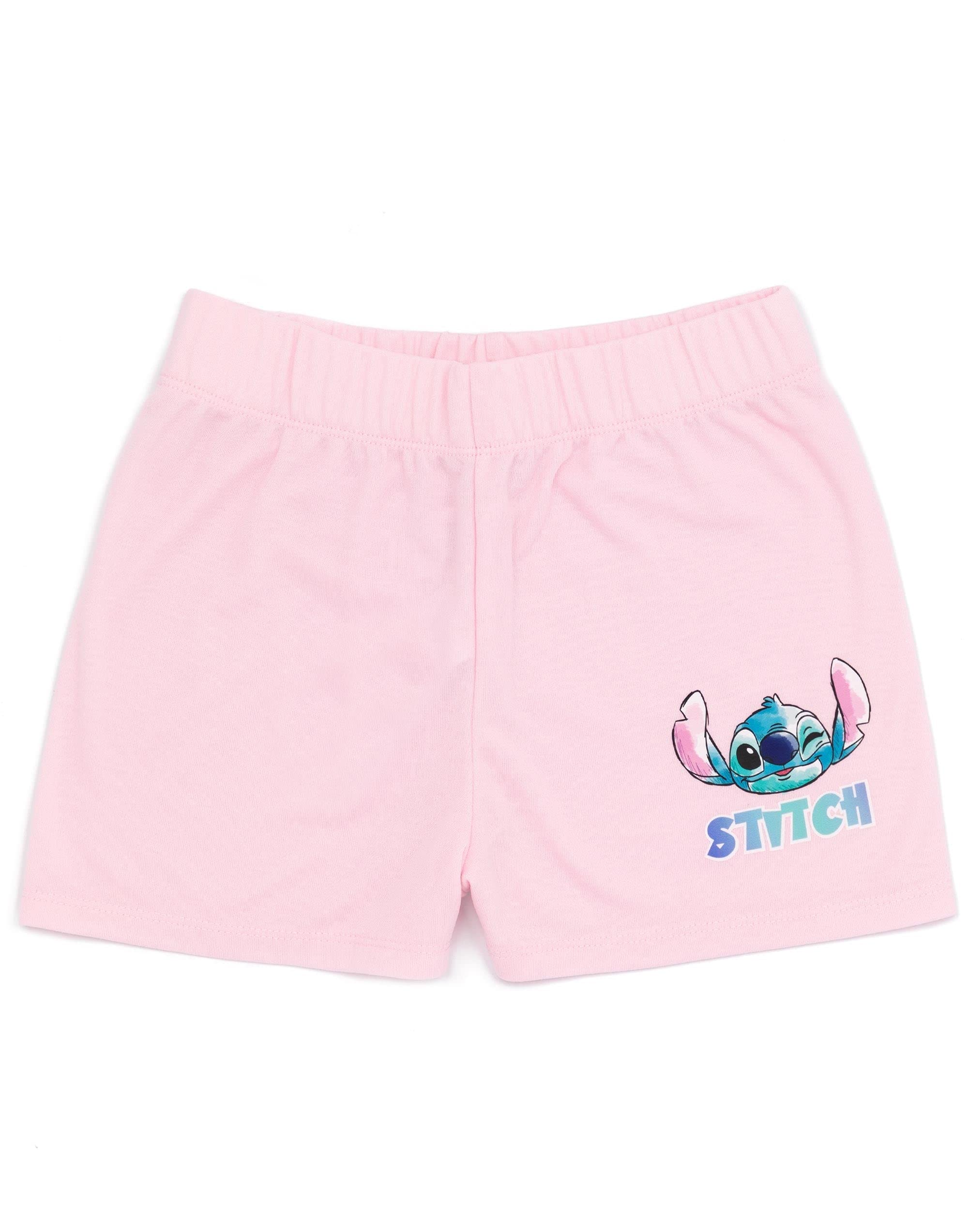 Disney Lilo And Stitch Girls 2 Pack Pyjama Set | Kids Short Sleeve T-Shirt Complete & Shorts PJs | Just Chill Alien Graphic Purple