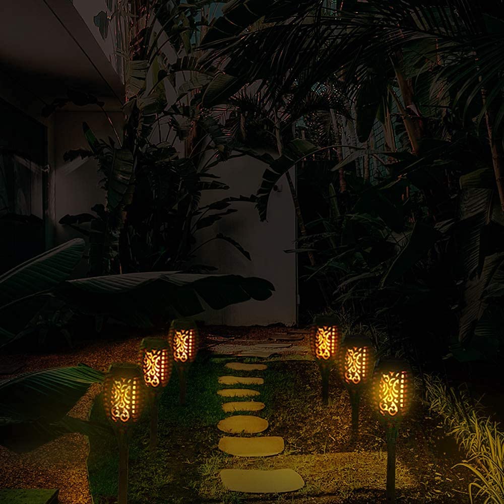 Solar Torch Light with Flickering Flame, Halloween Decorations Outdoor, Solar Tiki Lights Decorative Outdoor Garden Path Stake (8 Pack)