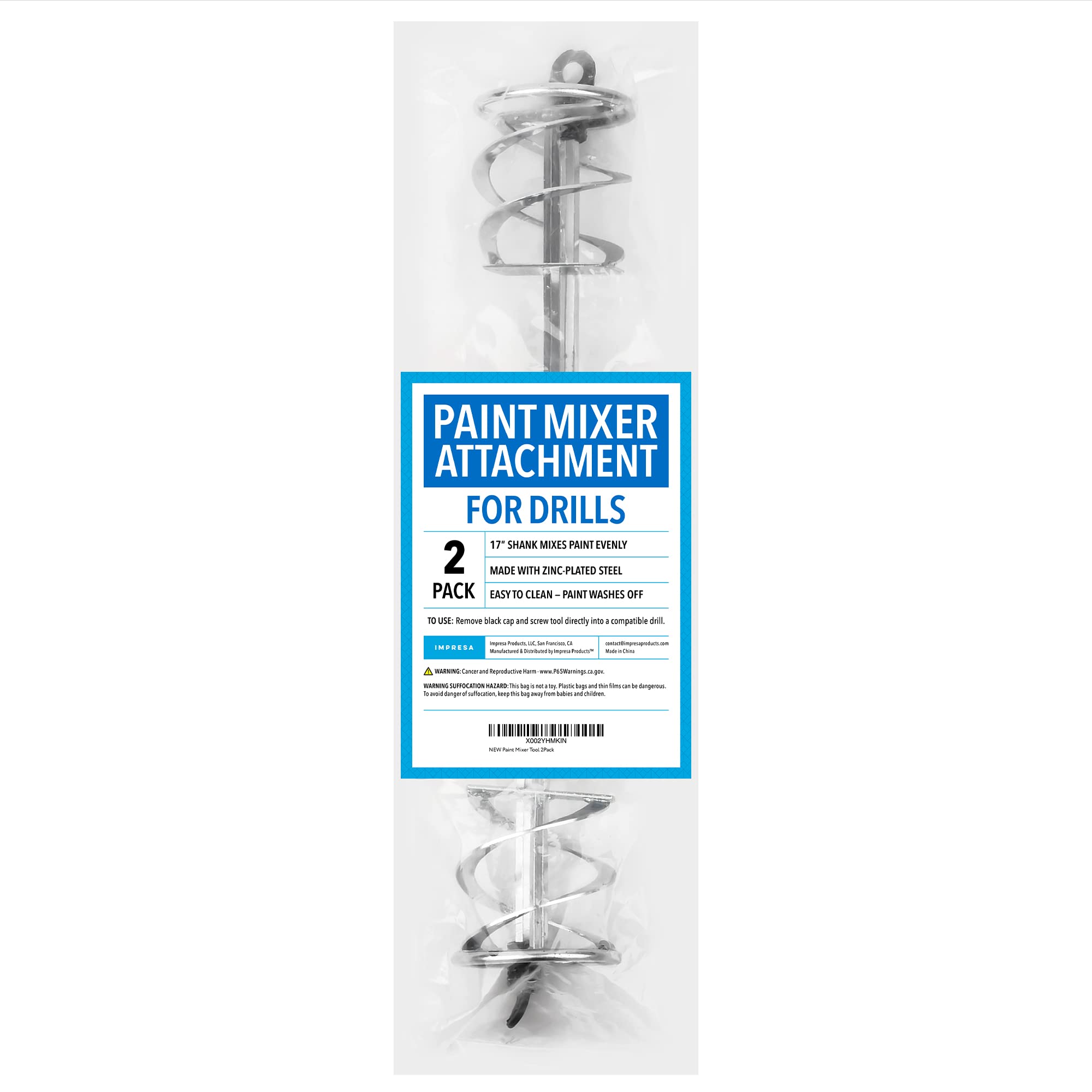 IMPRESA - [2 Pack] Paint Mixer for Drill - Extra Long Rust Proof Drill Mixer - Paint Stirrer Drill Attachment - Easy Cleaning Drill Paddle - Paint Stirrers - Paint Mixer for Drill 5 Gallon