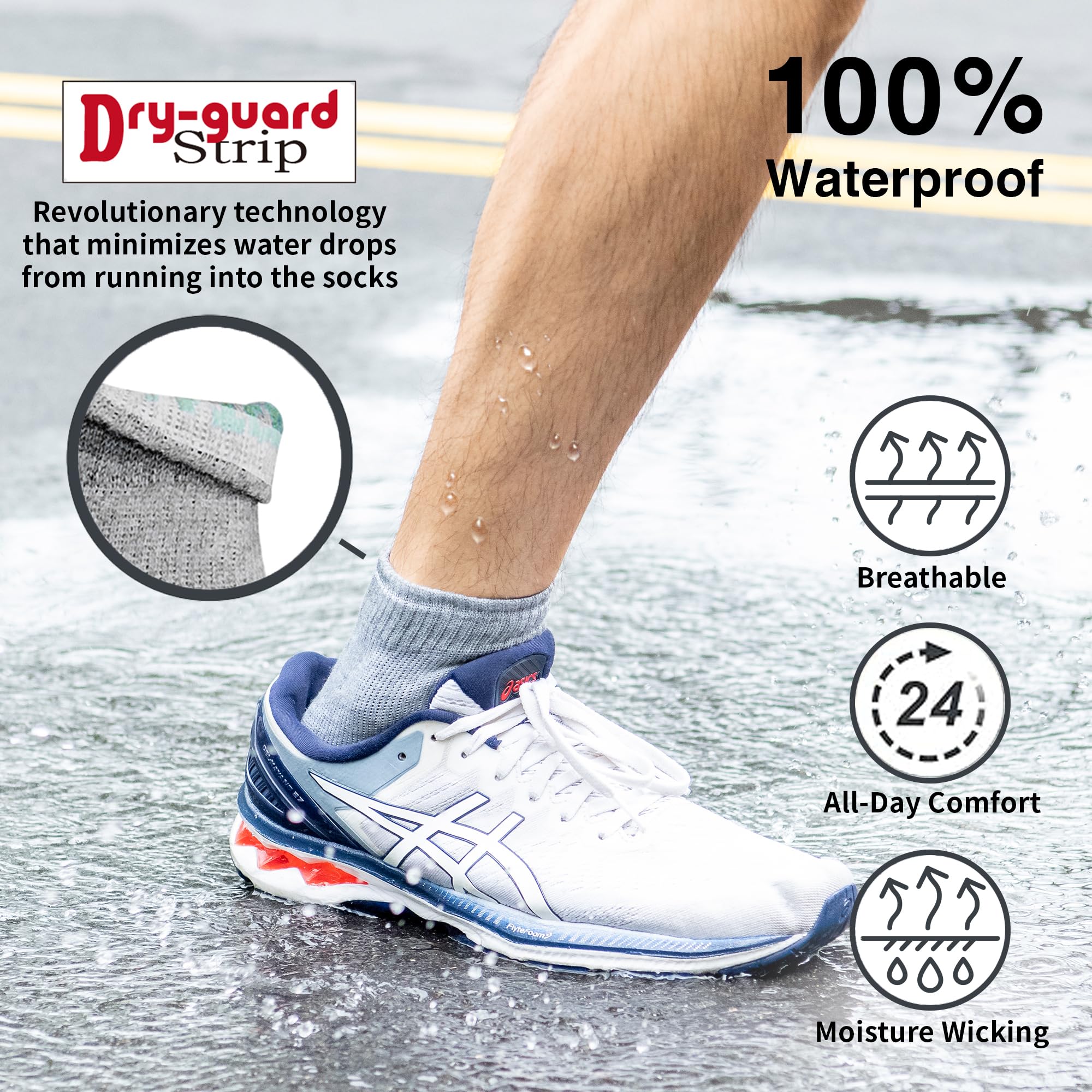 DRYMILE Active Waterproof Socks, Breathable Cushioned Running, Hiking, Winter Waterproof Socks for Men & Women - Ankle (Large, White/Blue)