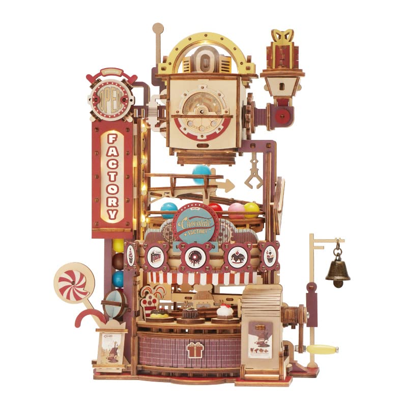 Rowood 3D Puzzles for Adults, Marble Run Wooden Model Kits for Adults, DIY STEM Mechanical Building Set, Birthday for Teens Boys Age 14+ - Chocolate Factory
