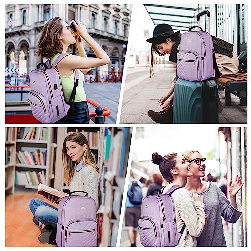 MATEIN 17 Inch Laptop Backpack, Womens Travel Laptop Backpack with RFID Pocket, Large Water Resistant College Teacher Nurse Work Bag Lightweight Daypack Computer Bagpack with USB Charging Port, Purple