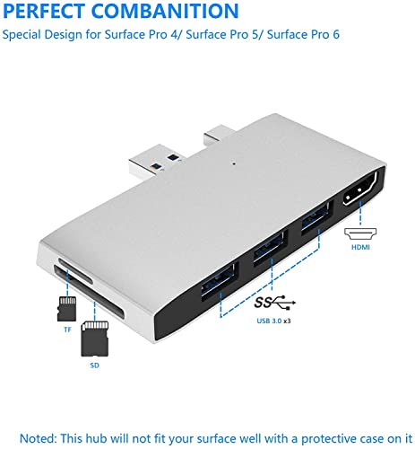 Surface Pro 4/5/6 Hub Docking Station with 4K HDMI Adapter, USB 3.0 Ports Hub Adapter, SD/Micro SD Card Reader for Microsoft Surface Pro 4/ Pro 5/ Pro 6
