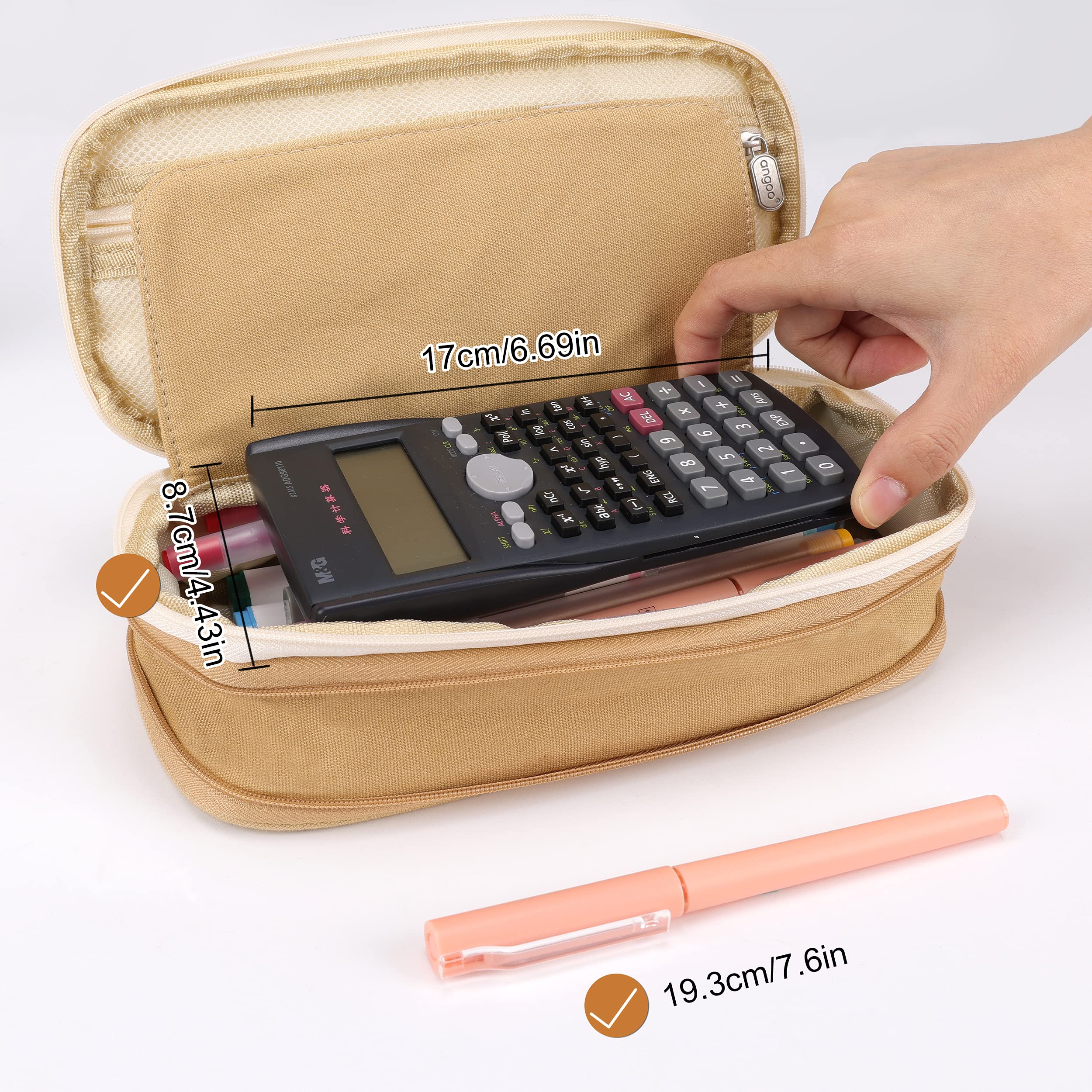 logwinter Pencil Case Large Capacity Pencil Box For School Student Kid Teen Back to School Pencil Bag Office College Supplies Pencil Pouch Box (Khaki)
