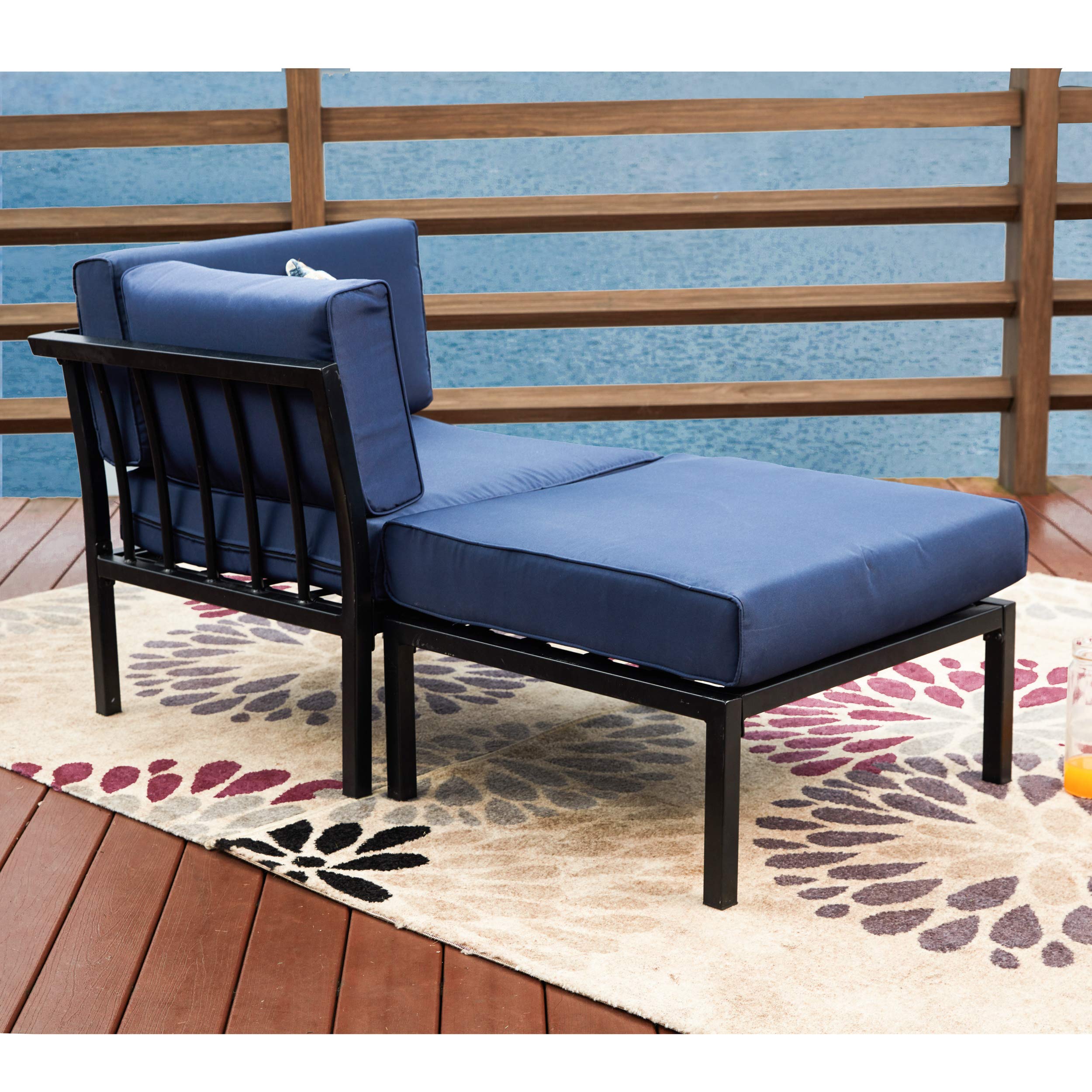 LOKATSE HOME 2 Piece Patio Furniture Set Sectional Balcony Corner Outdoor Loveseat Couch Armchiar Sofa with Ottoman Metal Steel Frame, Blue