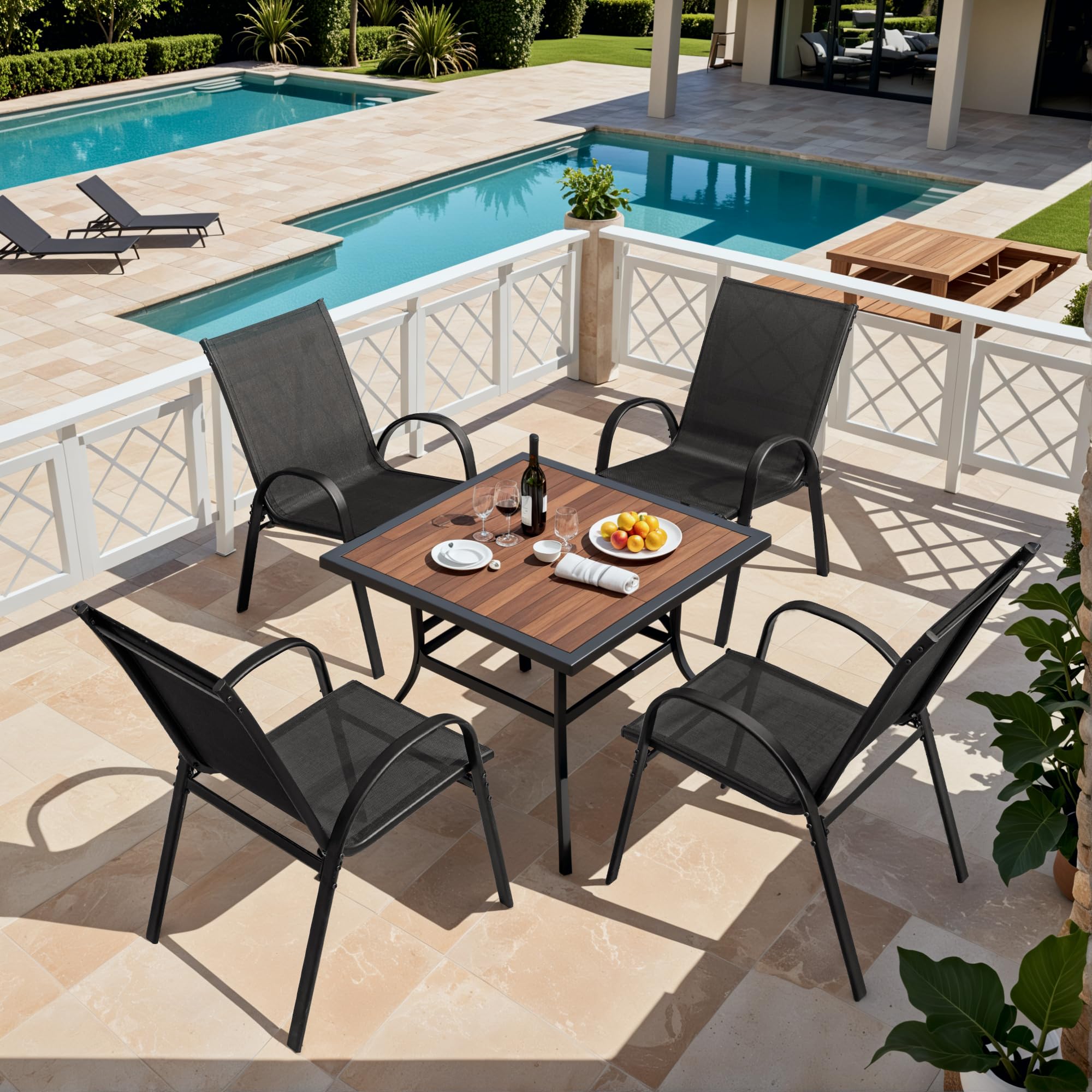 Homall Patio Chairs Teslin Stackable Outdoor Chairs Dining Chairs Set of 4 for Lawn Balcony Porch Outside (Black)