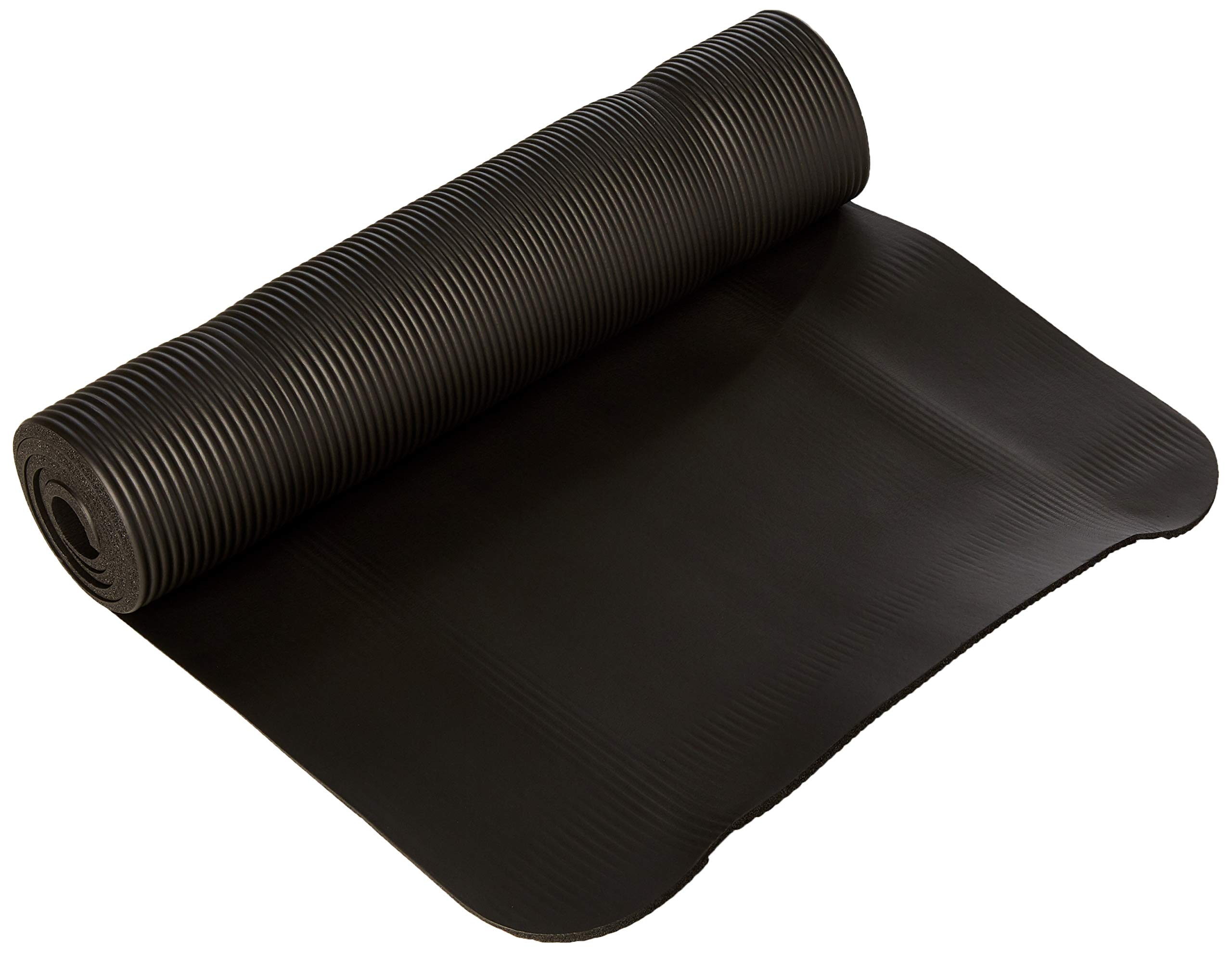 Crown Sporting Goods 3/8-inch (8mm) Professional Yoga Mat with No-Slip Ridges and Travel Shoulder Sling (Black)