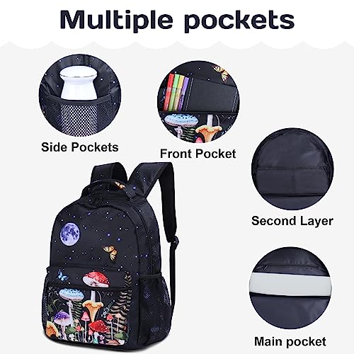 Lopevctor Mushroom Backpack Set for Girls Women, Mushroom Backpack with Lunch Bag and Keychain, Mushroom Gifts Daypack Bookbag for School
