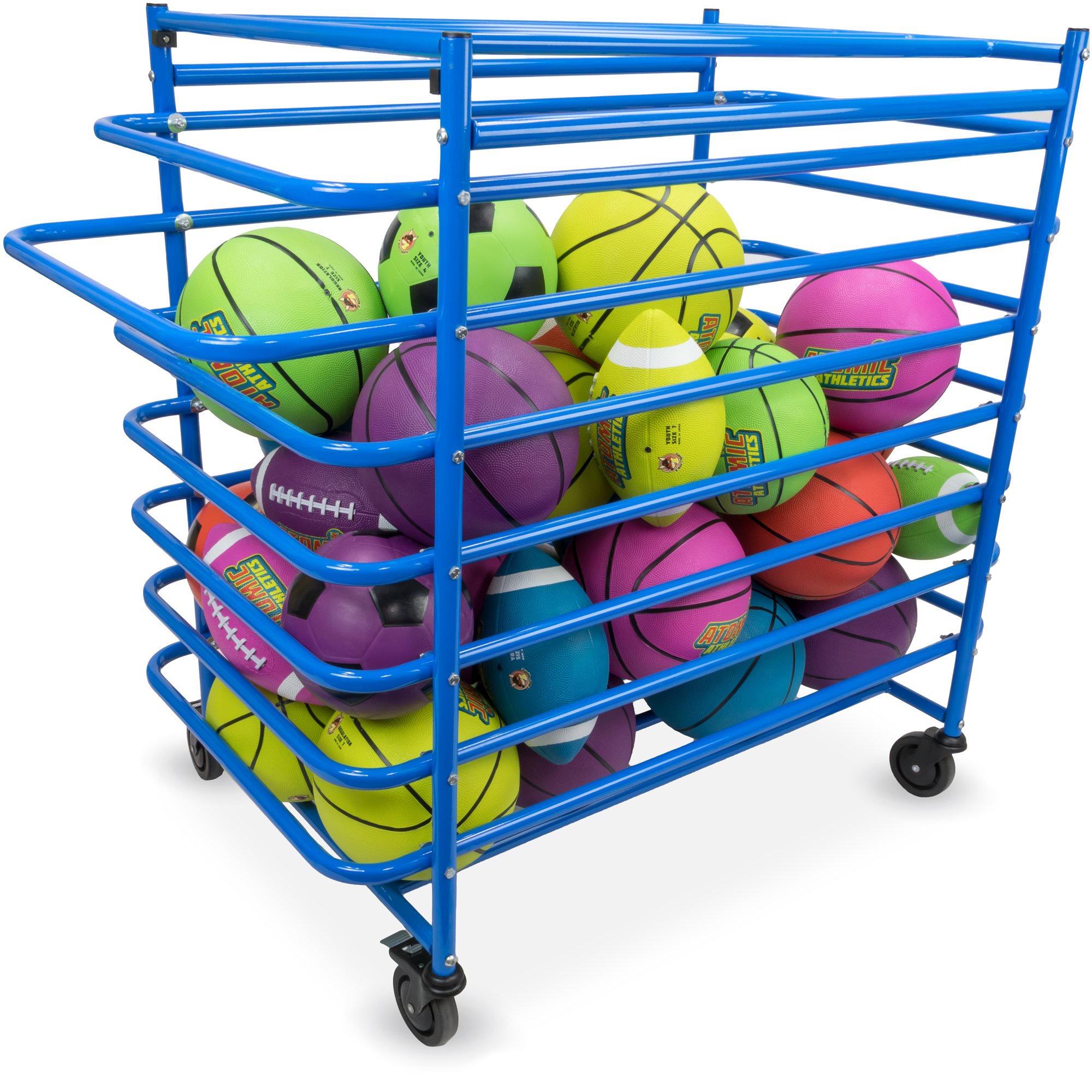 Crown Sporting Goods Metal Sports Ball Cage - Multi-Sport Steel Frame Ball Locker with Caster Wheels and Lock
