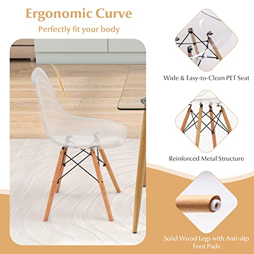Tangkula 5 Pieces Dining Room Table Set, Modern Table & Chair Set for 4, 4 Clear Plastic Dining Chairs with Glass Dining Table for Small Living Room, Kitchen