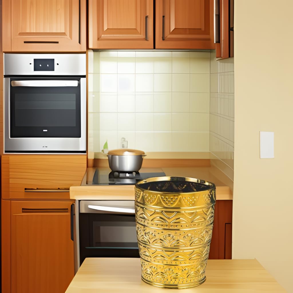 Gold Garbage Can Kitchen Trash Cans Wastebasket, Decorative Garbage Container Bin for Bathroom, Bedroom, Kitchen, Home Office, and Holds Waste(Round,Ceramic,Open Top