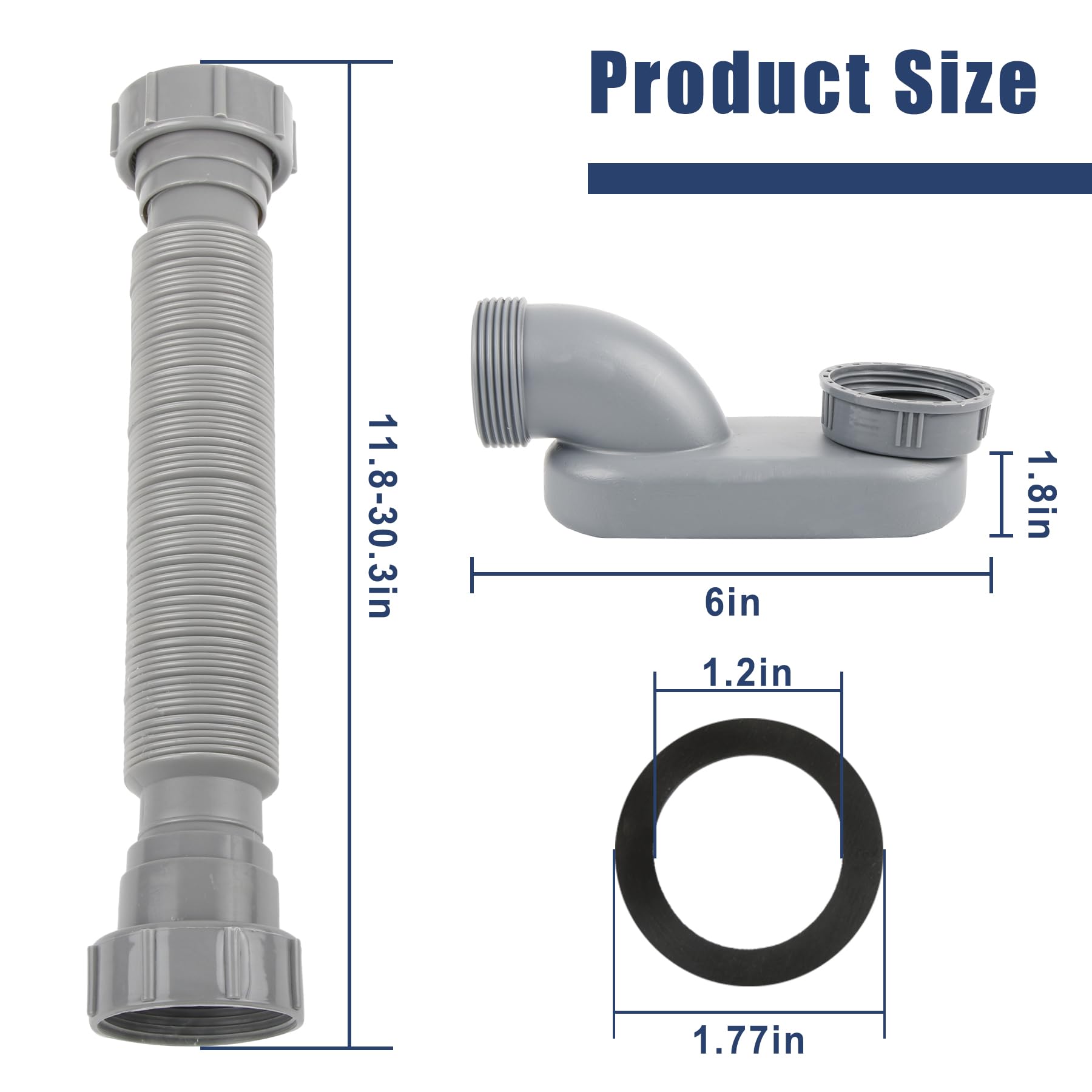 Low Profile 1 1/2 P Trap, Flexible Bathtub Shower Drain Pipe, Suitable for Freestanding Bathtub RV Bathtub(white)