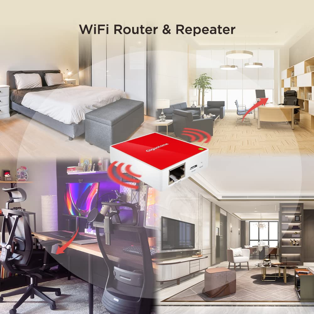 Gigastone TR1 4-Pack Mini Travel Wireless Pocket Router 150Mbps, Router, Repeater, WiFi Range Extension, 802.11N, Built with Qualcomm Atheros AR9331 WiFi Ethernet Processor