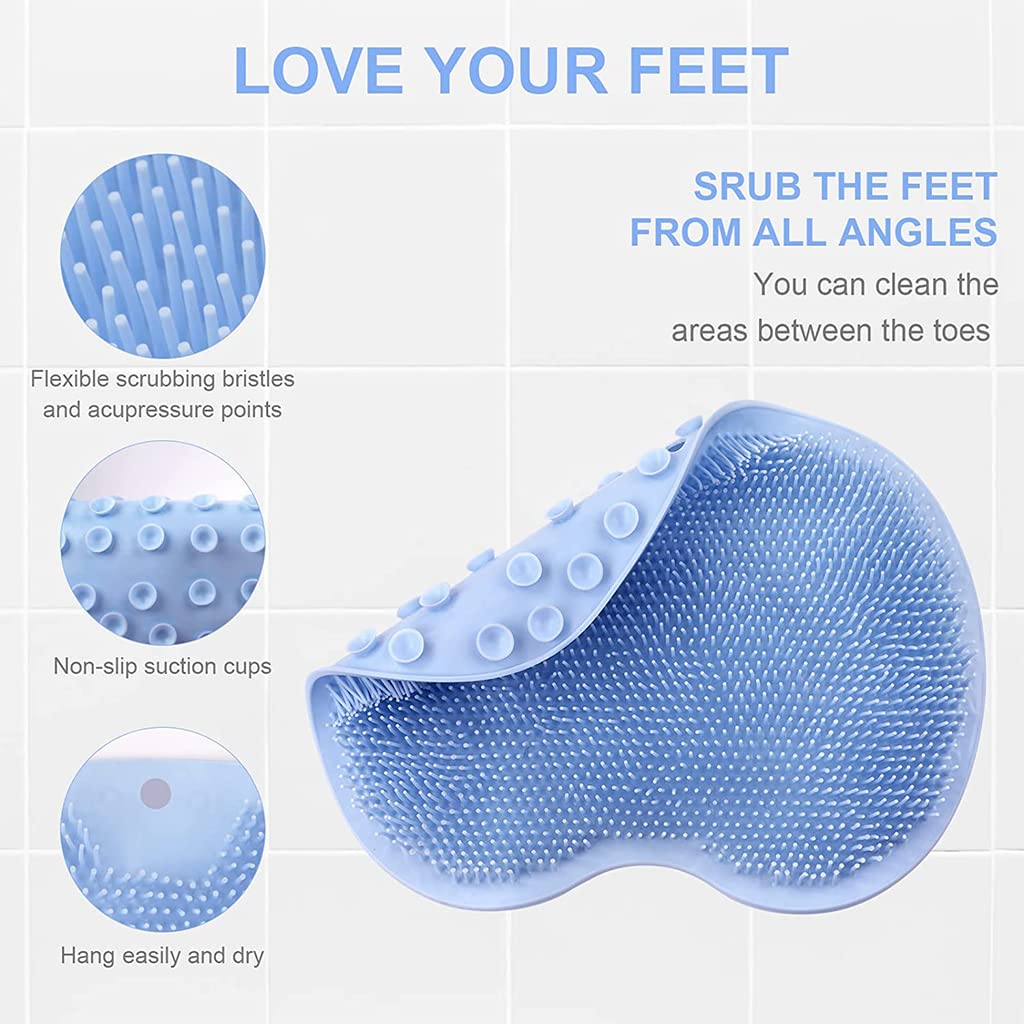 IHOUZE Shower Foot & Back Scrubber, Wall-Mounted Scrubber with Suction Cups, Silicone Bath Massage Cushion Brush, Massager Mat, Gentle Exfoliating and for All Kinds of Skin Gray