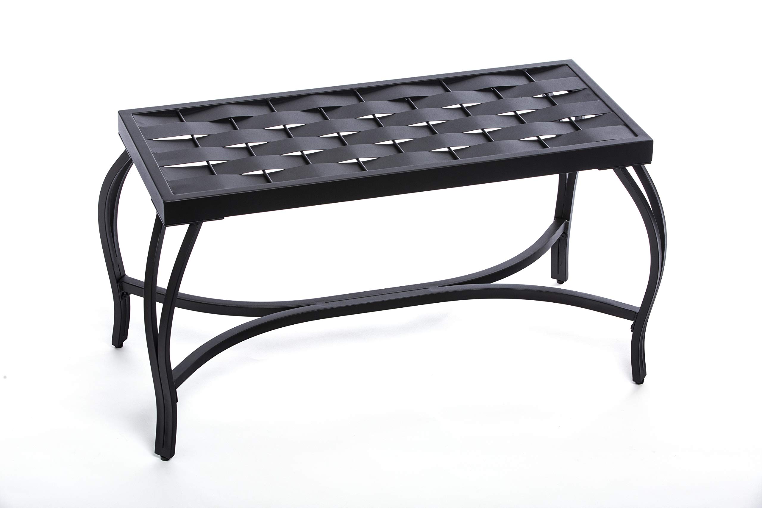 Mango Steam Free Standing Patio Garden Weave Bench, Metal Charcoal Black