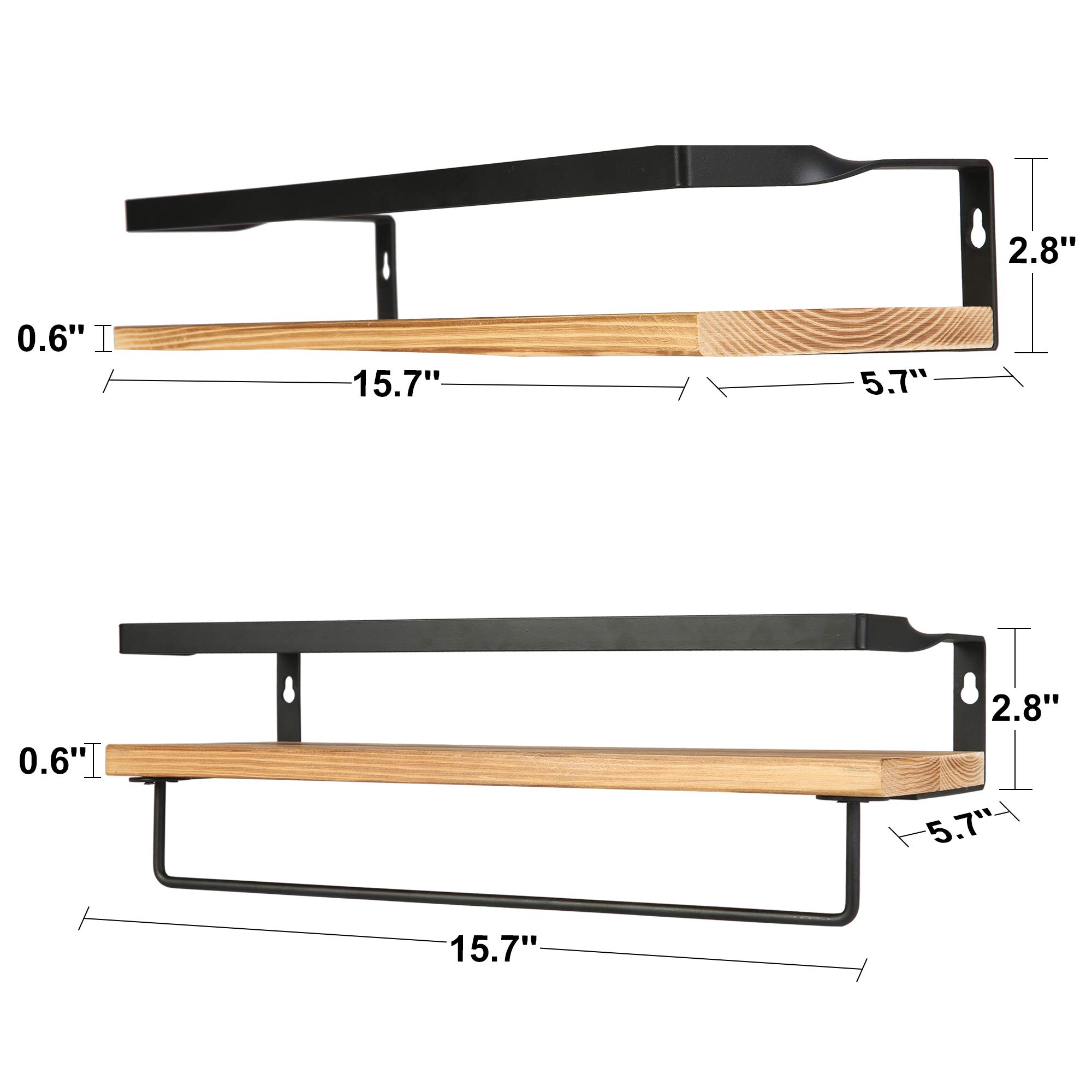 LONABR Floating Wall Shelves Rustic Floating Shelf for Bathroom Kitchen with Removable Towel Bar|Easy to Install, Decoration and Storage|Set of 2 Brown (Set of 2)