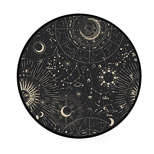Kuizee Round Doormat Moon Phases Sun Zodiac Mysterious Astrology Polyester Indoor Outdoor Non-Slip Water Absorption Living Room Bedroom Bathroom Kitchen Home Decor 36.2Inch