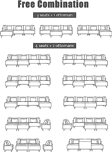 MGH 143''Convertible Sectional Sofa , Modern Linen Fabric U-Shape Modular Couch 4-Seat Sofa Sectional with Reversible Ottomans for Apartment Living Room Furniture Sets, Beige (HQ-023B)