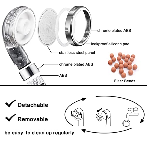 IAKLE High Pressure Shower Head with Hose and Bracket, 3-Setting Filtered Detachable Water Saving Jet Handheld Shower Heads Filter for Hard Water to Enjoy Amazing Shower Spa,1.6GPM(60in/1.5m Hose)