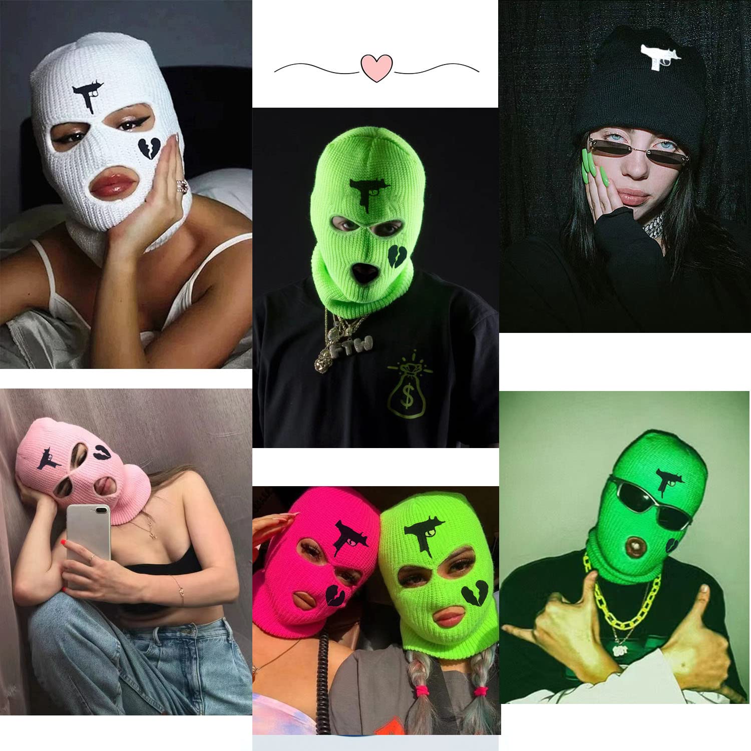FASHIXD 3 Hole UZI Balaclava Knitted Full Face Cover Ski Mask Winter Windproof Neck Warmer Thermal Cycling for Men Women (Rose red)