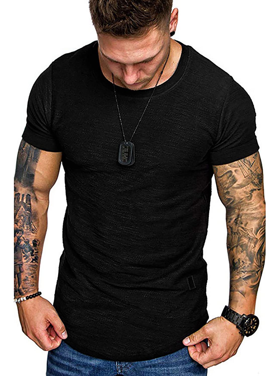 FANARCHER Men’s T-Shirts Athletic Short Sleeve Tee Shirts Gym Workout Cotton Tops Black