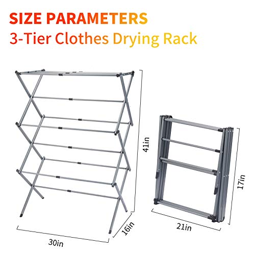 Vivianrack 3-Tier Clothes Drying Rack for Laundry, Folding Clothes Drying Rack Indoor Metal Steel Clothing Drying Dryer, Accordion Design Laundry Rack,Towel Rack(Silver Gray)
