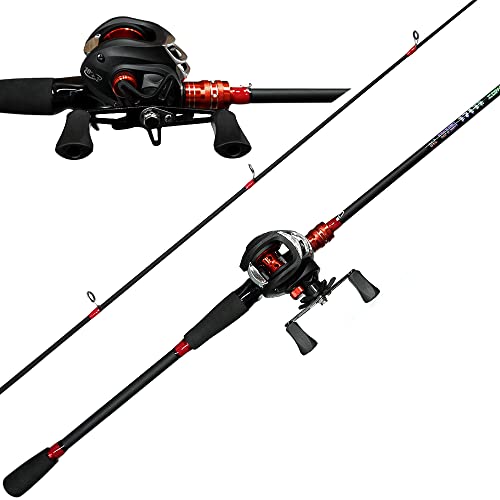 Kilitn Fishing Rod and Reel Combo, Baitcasting Combo Baitcast Reel, 6 Foot 7 Foot 2-Piece, Durable Fiberglass Wrapped Carbon Fiber Rod with Comfortable EVA Handle (Right-Hand Reel - 6 FT 2 Piece Rod)