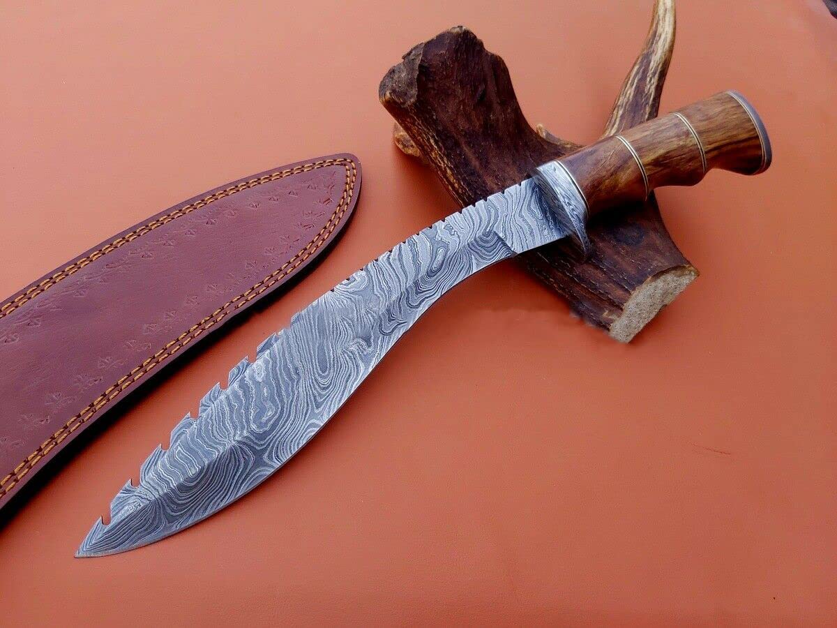 DSK-200 Custom Handmade Damascus steel Outdoor/Hunting/Bushcraft/Camping Kukri Knife With Leather Sheath