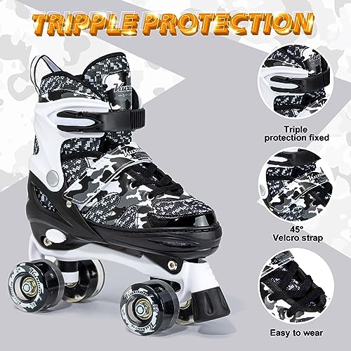 Kuxuan Skates Boys and Girls Camo Adjustable Roller Skates with Light up Wheels, Fun Illuminating Roller Blading for Kids Girls Youth - Medium