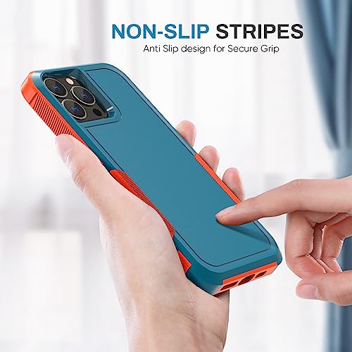 MAXCURY for iPhone 14 Pro Max Case, Heavy Duty Shockproof Dual Layer Rugged Full-Body Protective Phone Cover, 2 in 1 Slim Fit Silicone Rubber Phone Case for Men & Women (Teal/Orange)