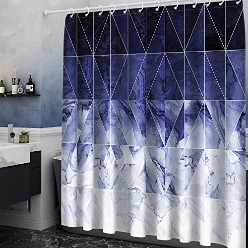 SUMGAR Marble Shower Curtain Blue Ombre Geometric Pattern for Modern Luxury Coastal Beach Bathroom, Decorative Polyester Fabric Curtains Set with Hooks, 72x72 InchesÂ