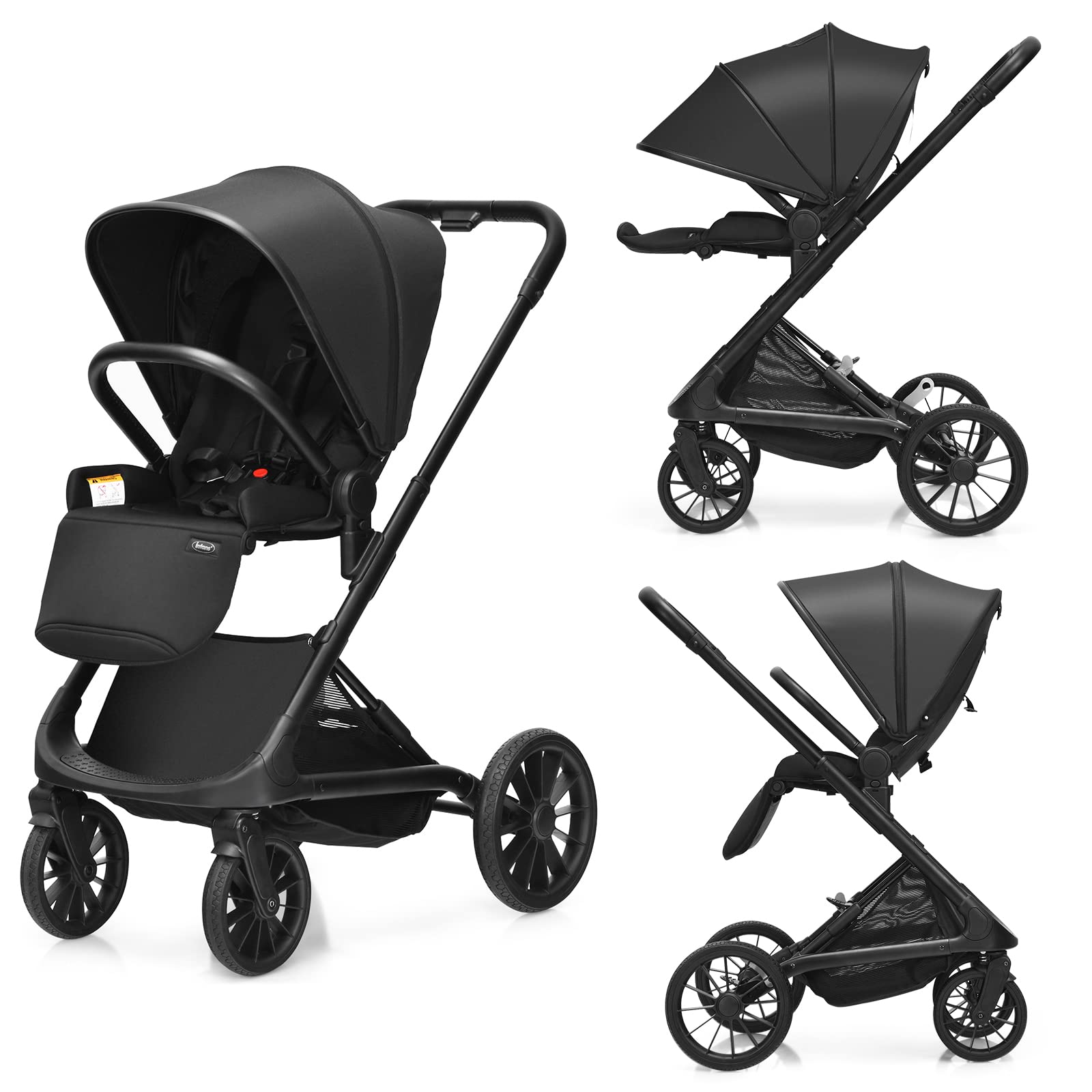 INFANS 2 in 1 Convertible Baby Stroller, One-Hand Quick-Fold Infant Stroller with Aluminum Frame, Oversized Storage Basket,Adjustable Canopy,Footrest, 5-Point Seat Belt (Grey)