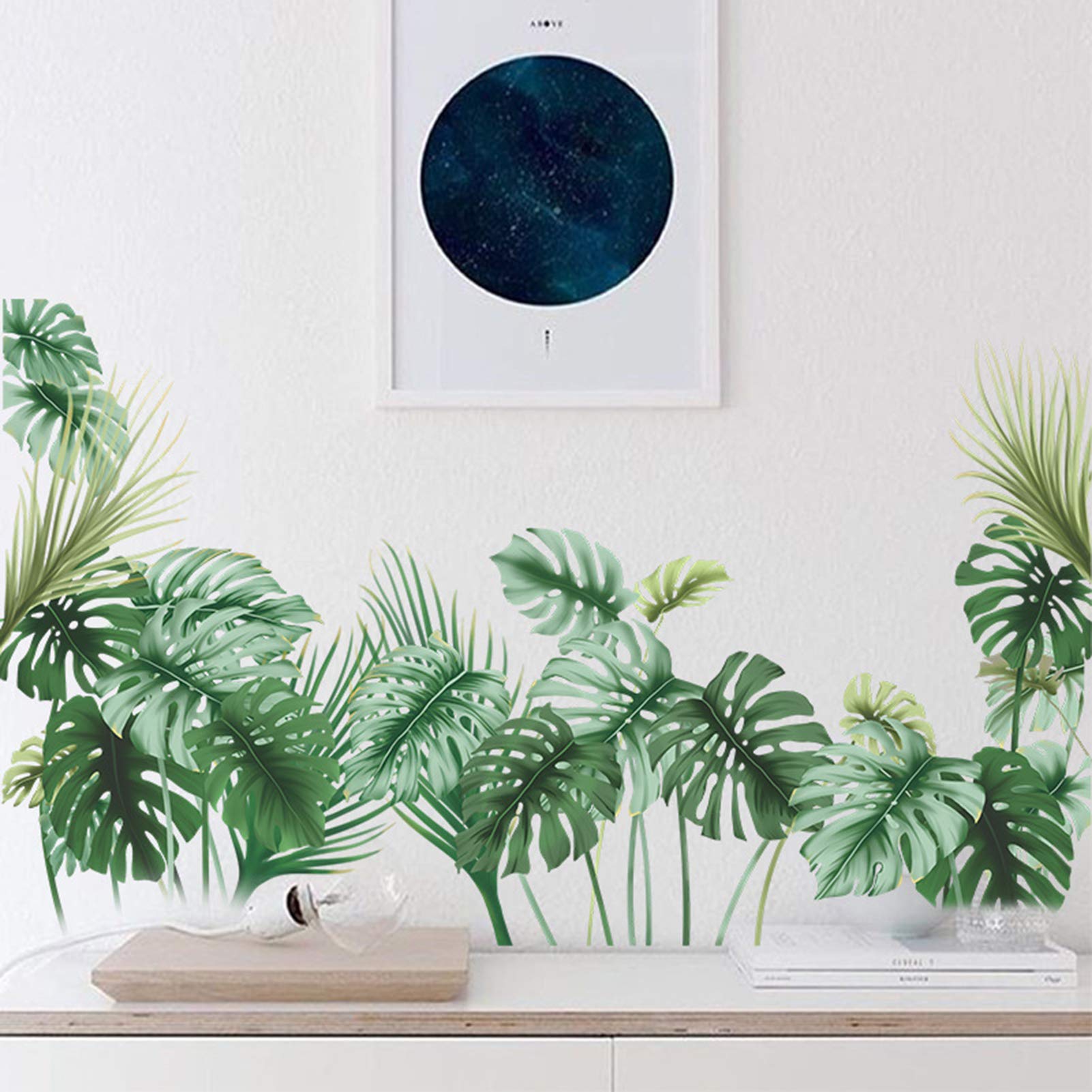 Tropical Wall Decals Palm Leaf Wall Stickers for Living Room, Green Plants Wall Decor Posters Vinyl Peel and Stick Art Murals for Bedroom Nursery Office