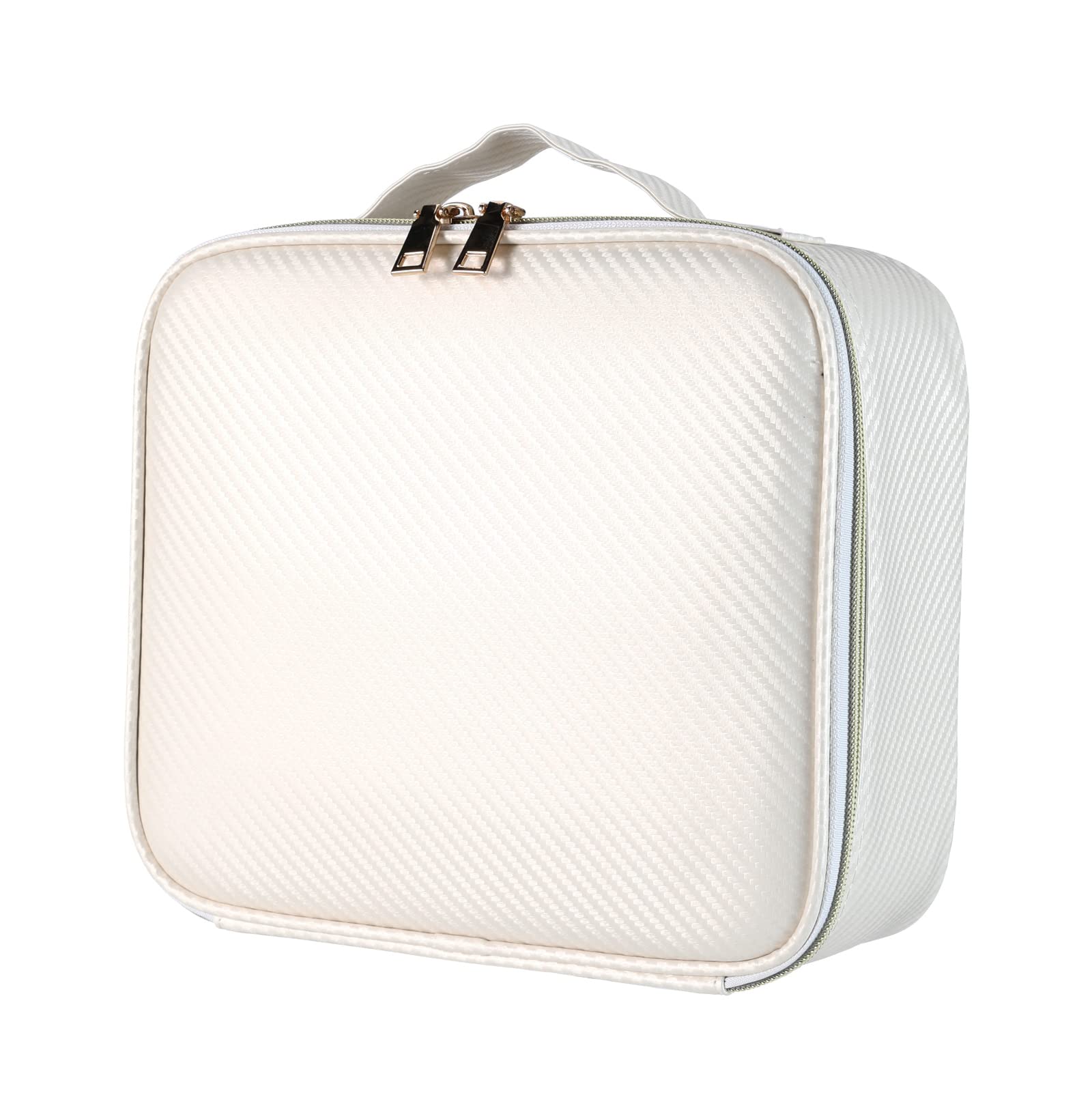 Ginleder Beauty bag Waterproof Leather travel portable makeup case with Adjustable Big Led lights mirror Cosmetic Storage Box (Beige)