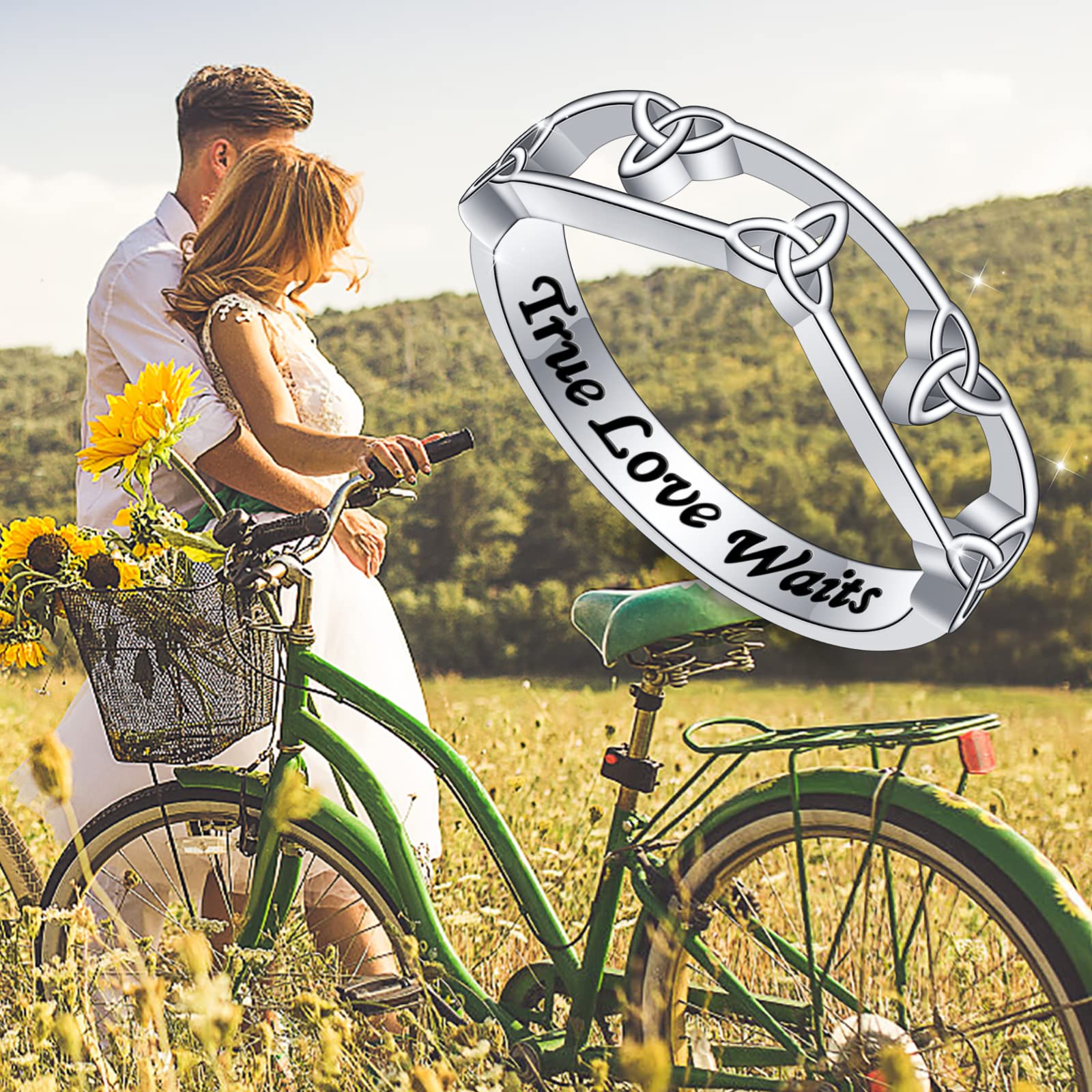 DAOCHONG Celtic Knot Ring Sterling Silver Purity Ring Celtic Love Knot Ring True Love Waits Rings for Women Girlfreind Valentine's Day Size 8
