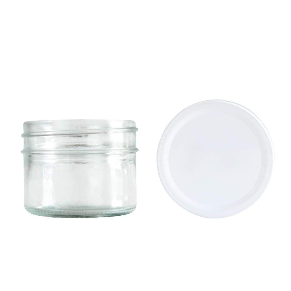 GPK4ALL 4oz Mason Jar Canning Jar with Regular Mouth, Silver Single Piece Lid, Pack of 12 (White)