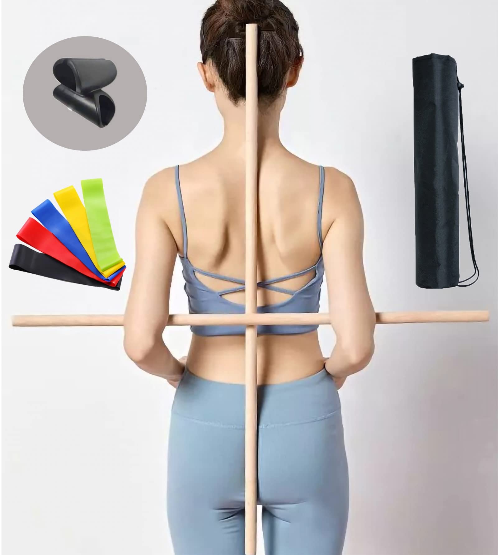 FCcassiel 32 inches 2 Yoga Stick Stretching Tools- kyphosis Correction, Open Shoulders and Open Back, Posture Correction Sticks with Buckle, Suitable for Family Women