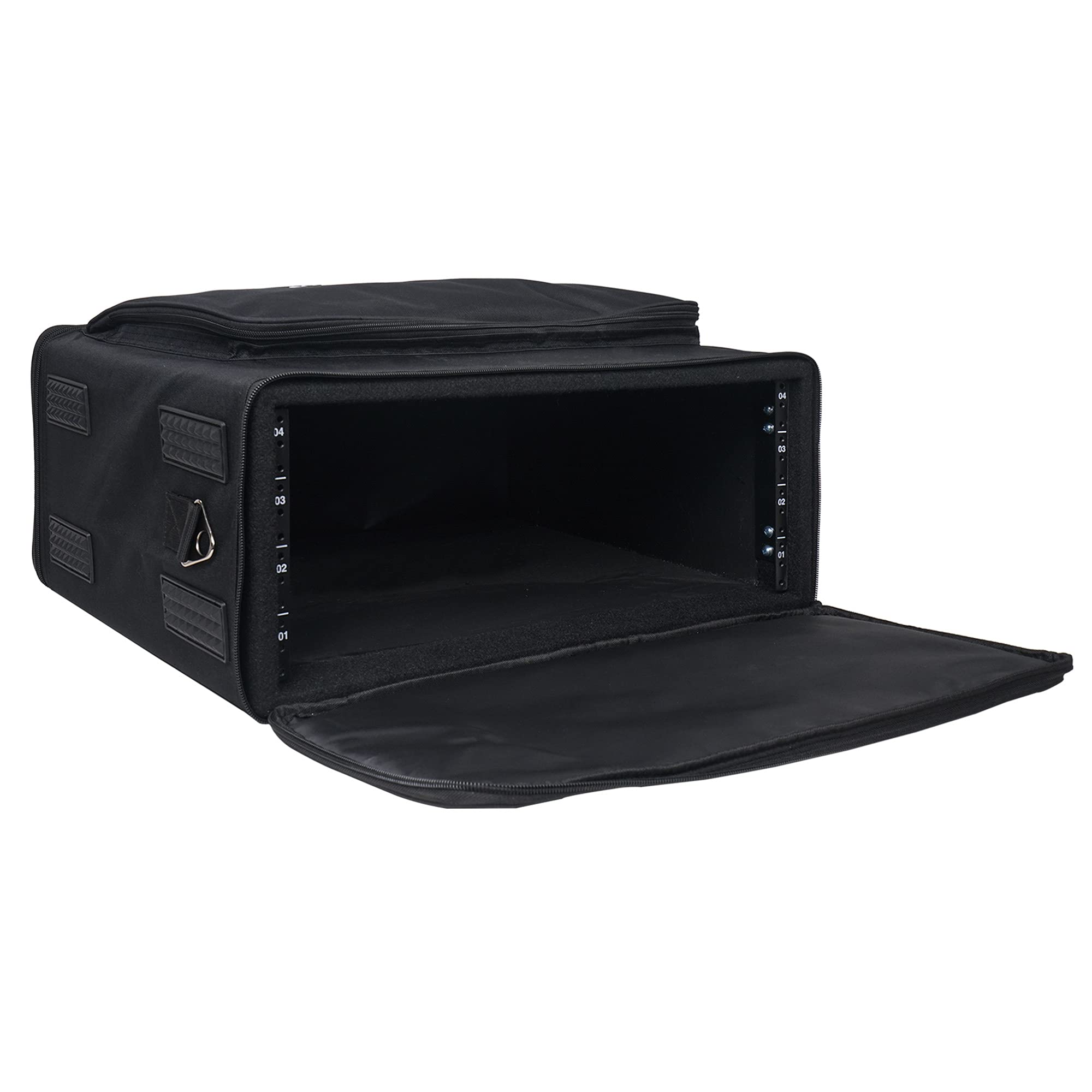 Sound Town Portable 4U Rack Bag, Soft Rack Case with 14" Rackable Depth, Plywood Rack Frame, Shoulder Strap, Accessory Pocket (STRB-416B)