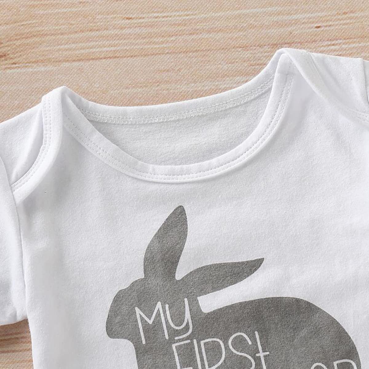 Infant Baby Boys Girls Easter Outfits My 1st Easter Bunny Short Sleeve Romper Rabbit Pants Hat Clothes Set 3-6M