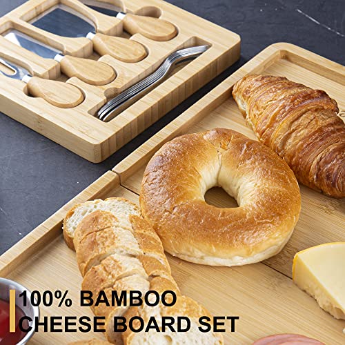 SunClenase Foldable Charcuterie Boards Gift Set - Bamboo Cheese Board and Knife Set - Large Charcuterie Board Set- Perfect Housewarming & Wedding Gifts