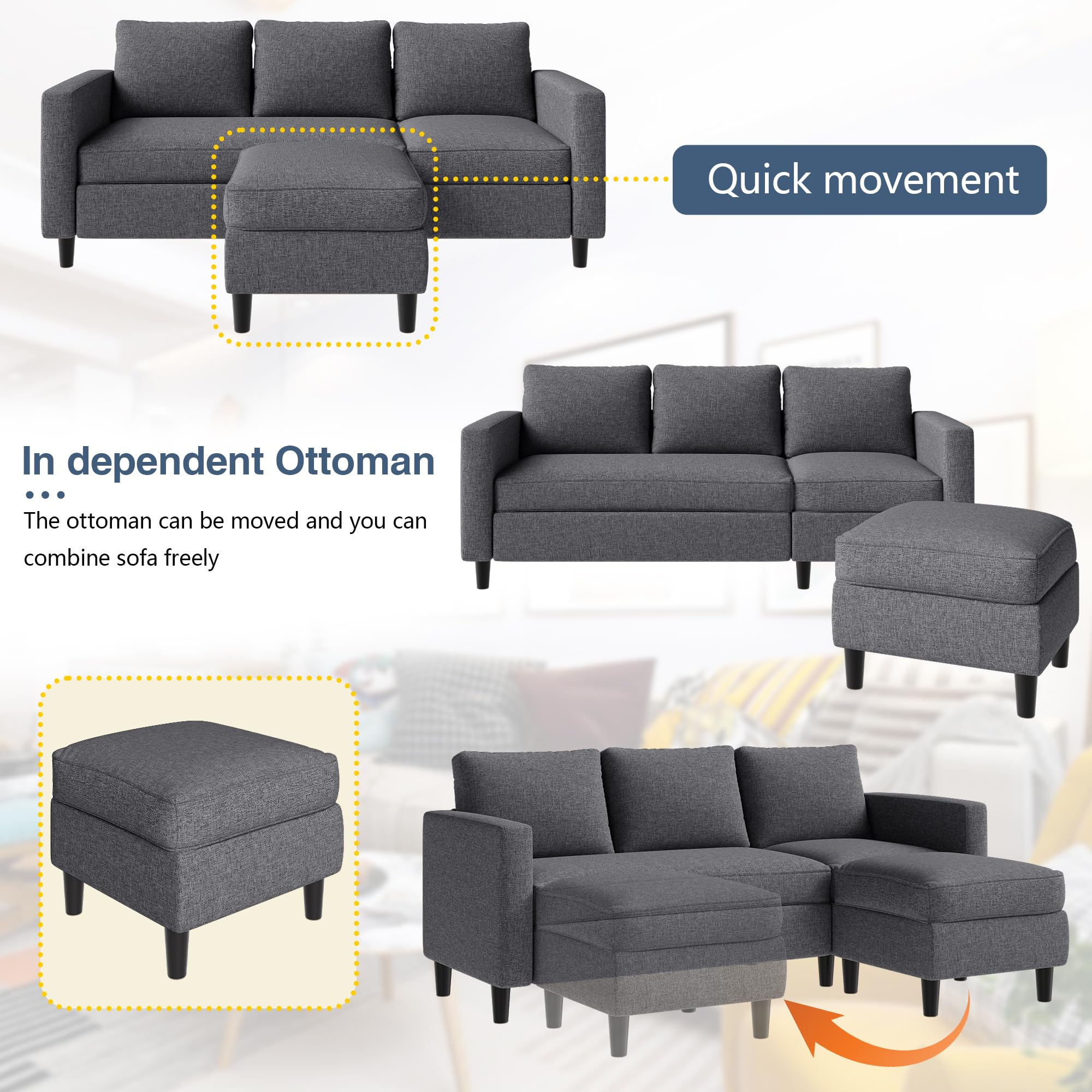 JAMFLY L Shaped Couch Sofa for Living Room